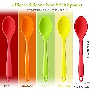 4 Pieces Silicone Mixing Spoon Heat Resistant Basting Spoon Utensil Spoon Non-stick Spoon for Mixing, Baking, Serving and Stirring