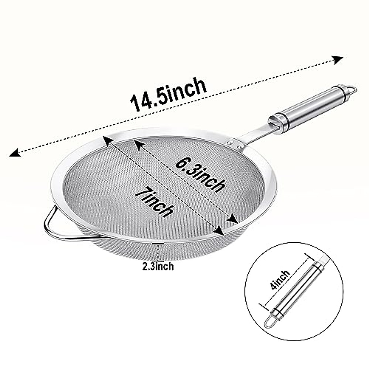 6.3 Inch Fine Mesh Strainers, Practical Size 304 Stainless Steel Sieve Sifters, Metal Food Strainers with Sturdy Handles, Excellent for Sifting Dry ingredients, Flour, Pasta, and Rice