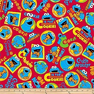 Sesame Street Digital Characters Cookie Monster Toss Red, Fabric by the Yard