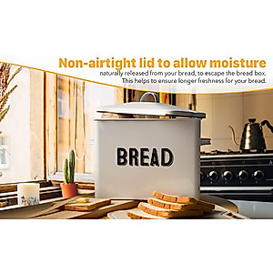 Granrosi Large Bread Box for Kitchen Countertop, Bread Storage Container, Breadbox, Bread Container, Bread Holder, Bread Keeper, Bread Boxes - Farmhouse Bread Box with Metal Lid - White