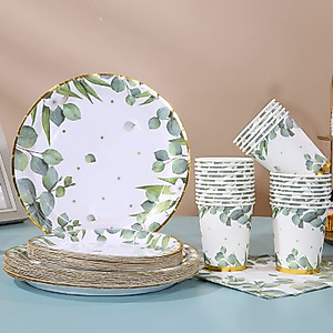 Gender Neutral Baby Shower Plates and Napkins for 25 Sage Green Party Decorations Boy Girl Birthday Bridal Shower Floral Wedding Gold Green Decor Greenery Safari Jungle Theme Boho chic Party Supplies