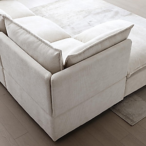 KIVENJAJA 130”W Oversized U-Shaped Down Filled Sectional Couch, 6 Seater Comfy Modular Cloud Sofa with 2 Ottomans, Modern Sleeper Sofa for Living Room, Linen Fabric, Beige