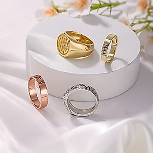 Elefezar 925 Silver Personalized Signet Ring with Block Letter Monogram Custom with 3 Initials (Gold)