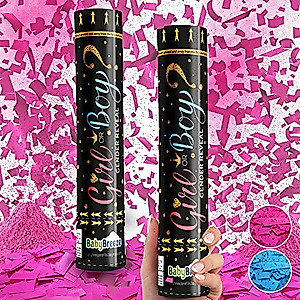 Gender Reveal Confetti Powder Cannon Biodegradable Baby Boy Blue Baby Girl Pink Gender Reveal Poppers - He or She What Will it Bee Baby Shower Baby Party Decorations Supplies Confetti Sticks (2 Pink)