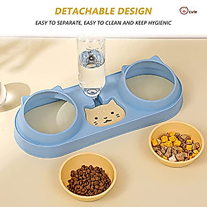 Foviza Double Dog Cat Bowls with Water Dispenser Pets Water and Food Bowl Set Tilted Cat Food Dishes with Automatic Waterer Bottle for Small or Medium Size Dogs Cats