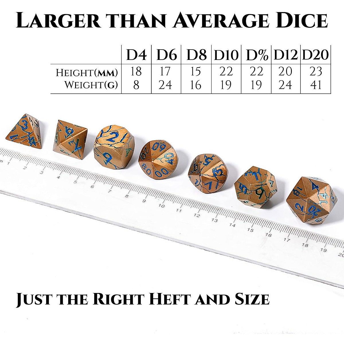 DND Metal Dice - Pharaoh Ruins Gold with Blue Cracks - Polyhedral Dice Set for D&D, RPG and More - Beautifully Detailed for Dungeons and Dragons
