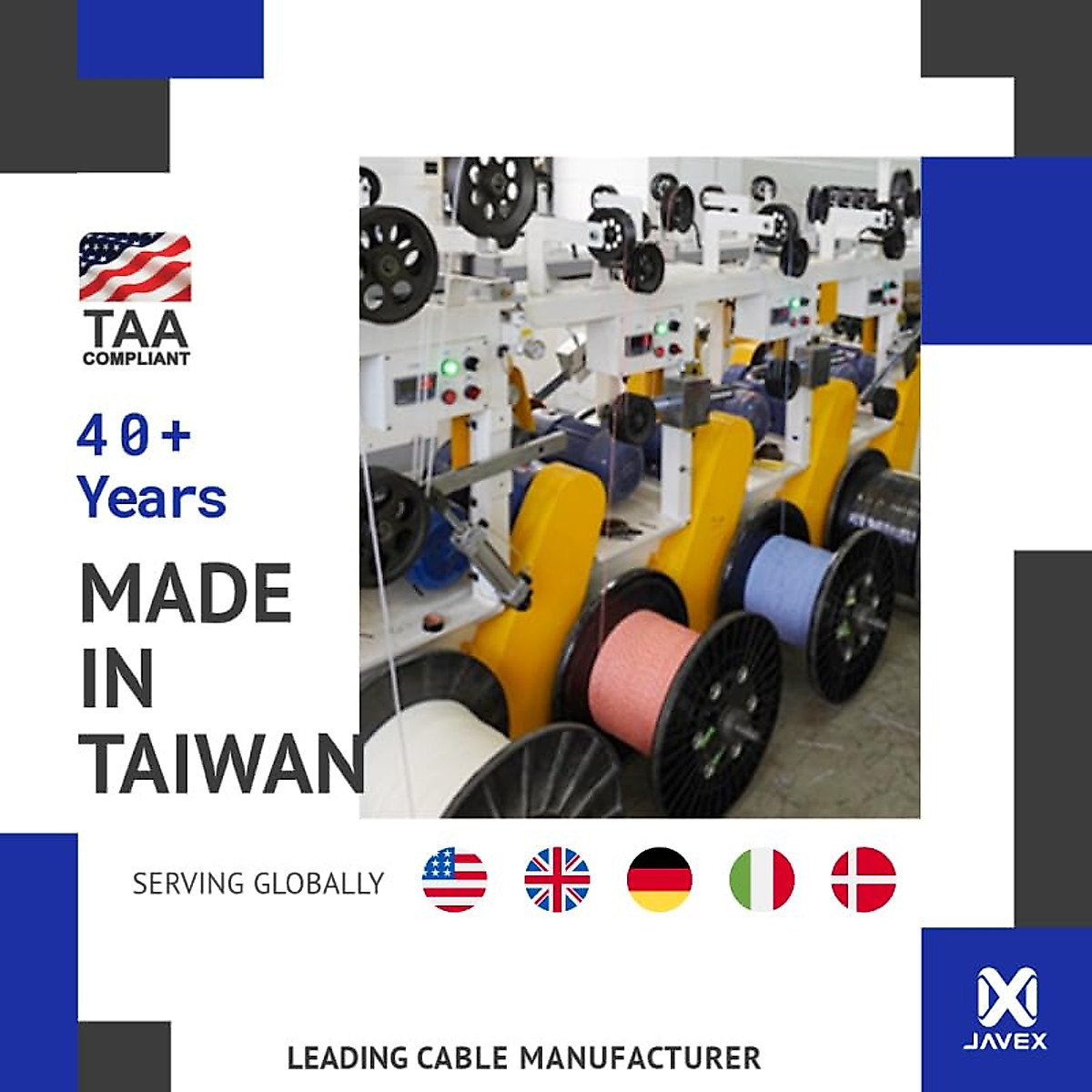 JAVEX 23AWG CAT6 UL Certified [1000 Feet] Solid Bare Copper 600MHz, PoE++ up to 100W, ETL Listed, TAA Compliant, UTP Ethernet Bulk Cable, Blue