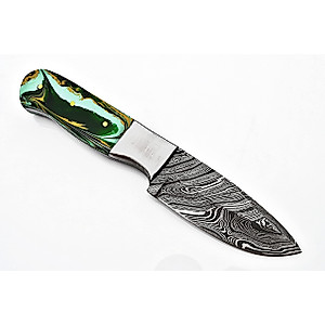 Smart & Sharp Custom Handmade Damascus Steel Hunting Knife/Skinning Knife AA-17227, 17228, 17229, 17230, 17231 and 17232 (Olive, Yellow and Sky Blue Resin)