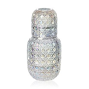 JASREE Vintage Bedside Water Carafe With Tumbler, 14.8Oz Nightstand Glass Carafe with Cup Clear Juice Pitcher Mouthwash Decanter Bottle for Kitchen Bedroom Bathroom