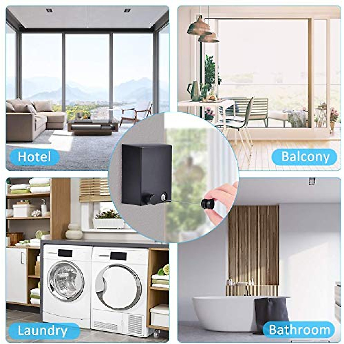 Retractable Clothesline, Adjustable Clothing Rope Indoor Outdoor with ABS Case+ Aluminum, Heavy Duty Stainless Steel Line Wall Mounted Laundry Drying String, Hotel Style 13.8 Feet - Pink