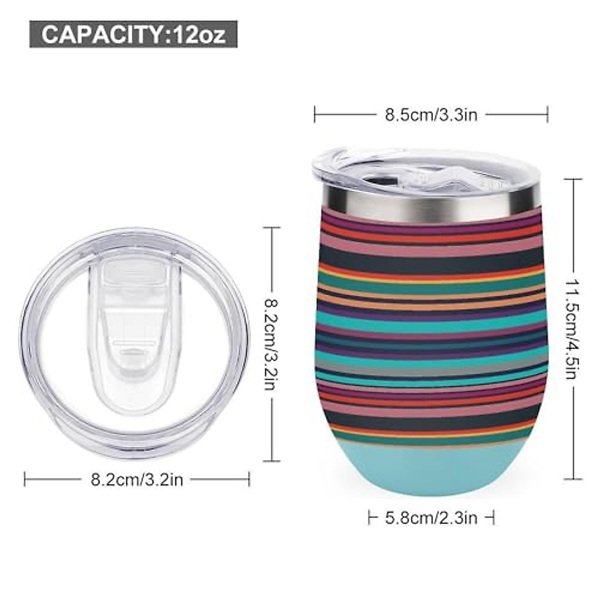 WYUSPGK 304 Stainless Steel Insulated Cup, Tricolor Stripes Print Smooth Rim, Durable & Reusable - Perfect for Office, Home, And Travel