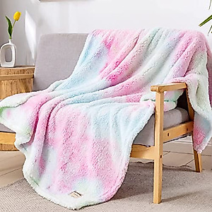 NEWCOSPLAY Sherpa Fleece Throw Blanket Plush Fluffy Cozy Lightweight Blanket for Bed Sofa Couch Travel (Tie dye Rainbow, Twin(60"x80"))