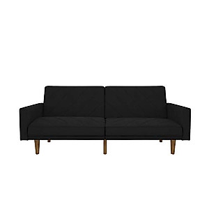 DHP Paxson 79 Inch Futon Sofa Bed, Upholstered Couch Sleeper with Diagonal Tufting, Mid-Century Modern, Black