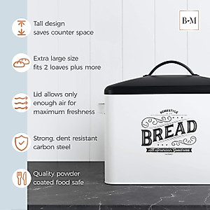 Extra Large White Bread Box with Black Lid - Bread Boxes for Kitchen Counter - Holds 2+ Loaves for All Your Bread Storage – Farmhouse Kitchen Vintage Bread Storage Container and Counter Organizer