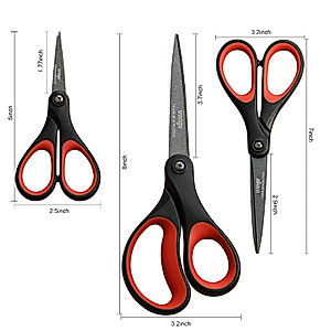 LIVINGO 3 Pack Titanium Scissors All Purpose - Non Stick Stainless Steel Sharp Scissors Set Heavy Duty for Office School Sewing Crafting Cutting Fabric Paper, Comfortable Grip, 5”, 7” & 8”