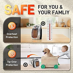 Rintuf Small Space Heater, 1500W Electric Heater, PTC Fast Heating Ceramic Heater w/ 3 Modes, Adjustable Thermostat, Overheat/Tip-Over Protection, Portable Heater for Office Room Desk Indoor Use