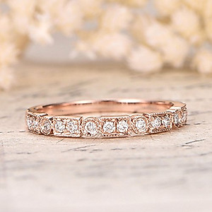 Art Deco Antique Diamond Wedding Ring,14K Rose Gold,Anniversary Ring,Half Eternity,Bezel Set,Stackable