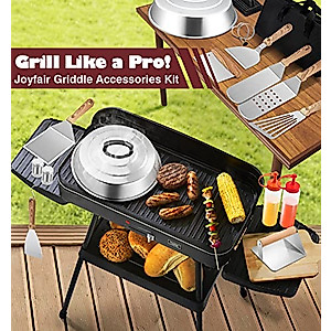 Joyfair 19Pcs Griddle Accessories Kit, Flat Top Grill BBQ Turners with Melting Domes, For Outdoor Camping Teppanyaki, Include Basting Cover, Burger Press, Stainless Steel Spatulas, Scarpers, Carry Bag