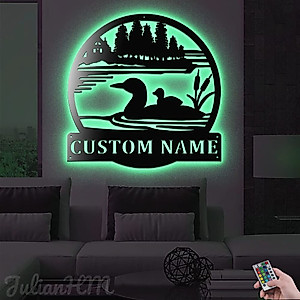 Custom Loon Duck Monogram Metal Wall Art With Led Lights, customized Loon Duck Name Sign Decoration, Loon Gift Home Decor (24x24 Inches, Without Lights)
