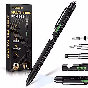 Jasee Gifts for Men, 9 in 1 Multitool Pen, Cool Gadgets for Men Dad Gifts, Birthday Gifts for Dad Him Boyfriend Husband - Led Light, Stylus, Screwdriver, Bottle Opener, Ruler, Level(Black)