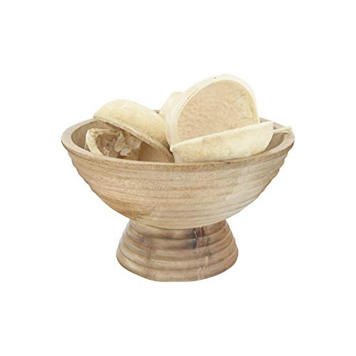 Creative Co-Op DF2440 Ridged Mango Wood Footed Bowl, Brown, 5 quarts
