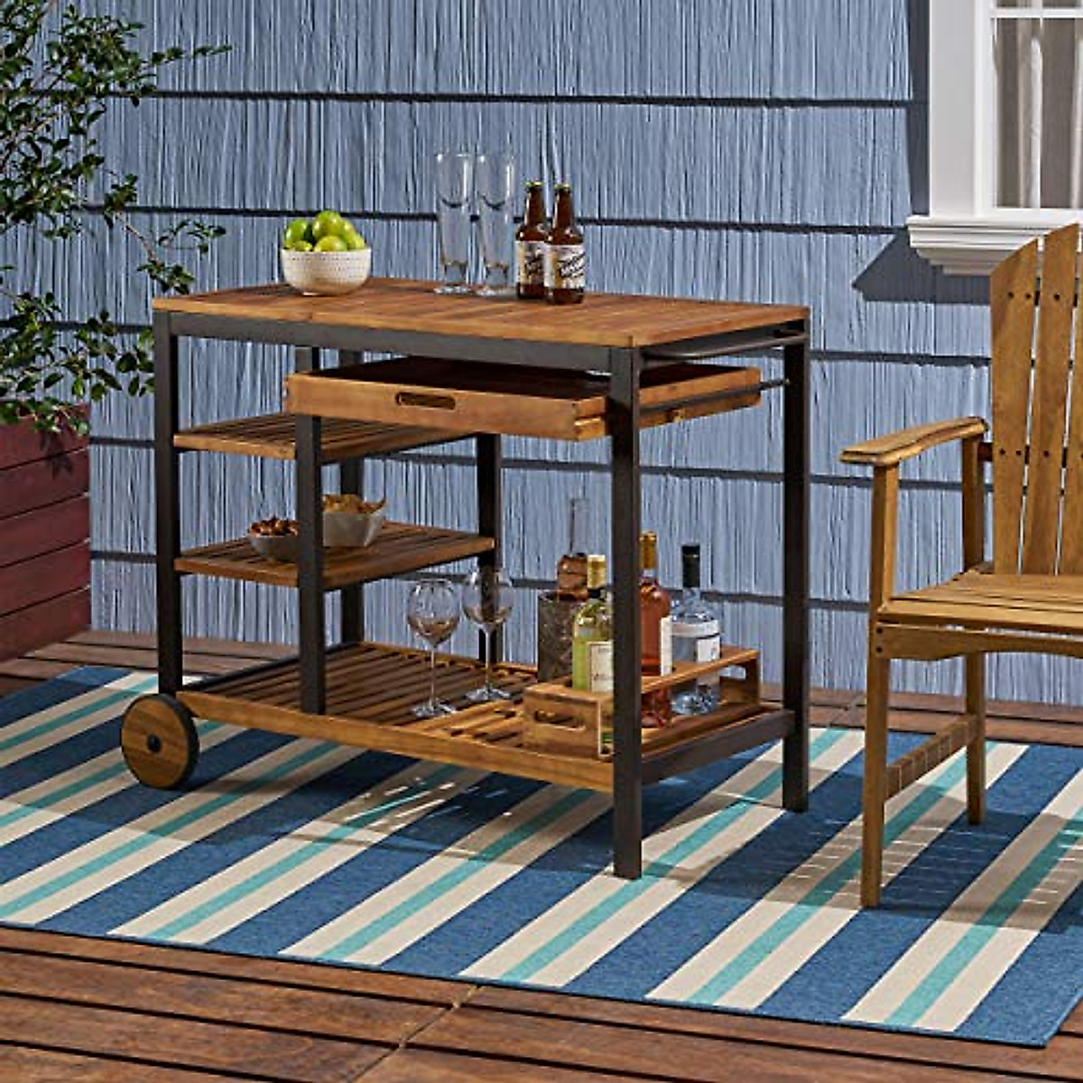 Christopher Knight Home Ishtar Outdoor Bar Cart, Teak Finish, Rustic Metal