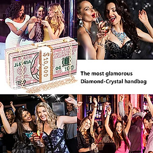 WJCD Money Clutch Rhinestone Purse Stack of Cash Unique Evening Clutch Handbag Shoulder Bag Crossbody Bag Rhinestone Handbag (Pink)