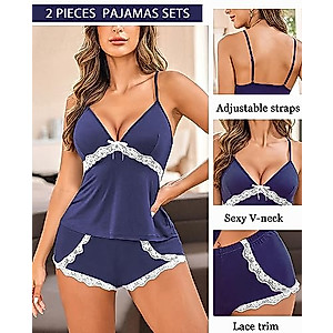 Avidlove Women Pajamas Set Sexy Sleepwear Lace Soft Nightwear Shorts Set Summer Pj Sets with Shorts (Blue,S)