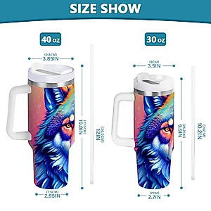 ODAWA 40oz Colorful Wolf Water Tumbler with Handle and Straw, 2 in 1 Lid Vacuum Insulated Tumbler