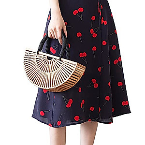 RULER TRUTH Bamboo Handbag Women's Tote Bag by Handmade Straw Purse Built-in Storage Bag
