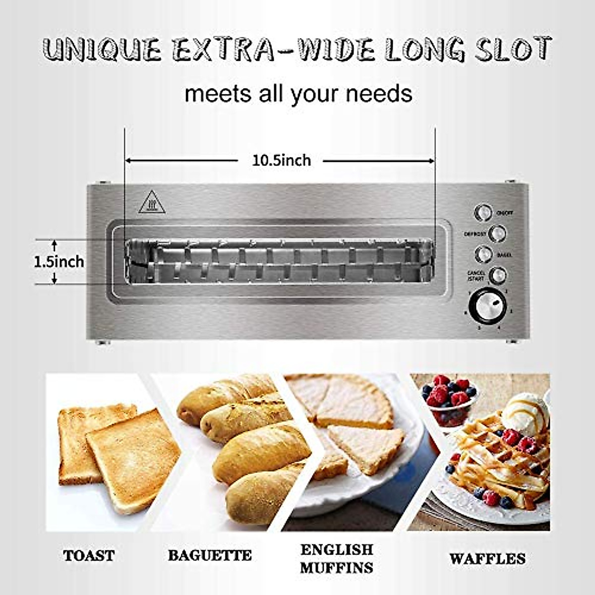 Toaster 2 Slice, CUSIMAX Toaster Long Slot with Glass Window Bagel Toasters, Artisan Bread Toaster Stainless Steel Wide Slot with Automatic Lifting, Slide-out Glass Panel and Removable Crumb Tray, Black Toaster