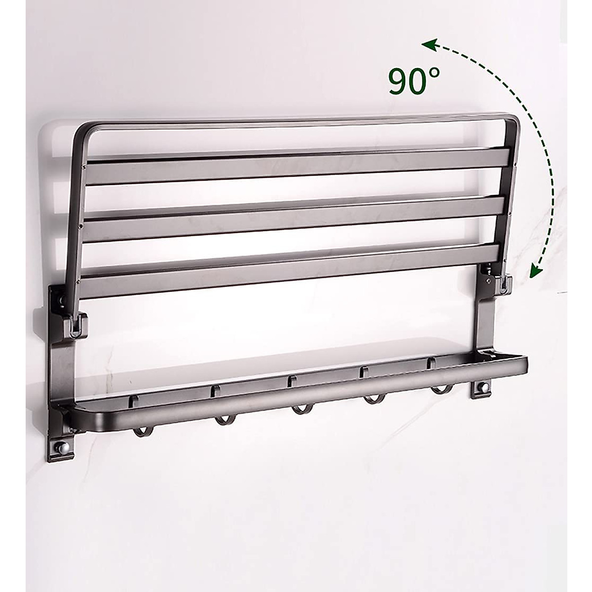 LUOFDCLDDD Towel Shelf, Multi-Function Towel Rack with Storage, Suskitchen Towel Holder,Wall Mounted Bath Towel Rail Bar with 5 Hooks,Metal Gray, 60Cm/23.6In