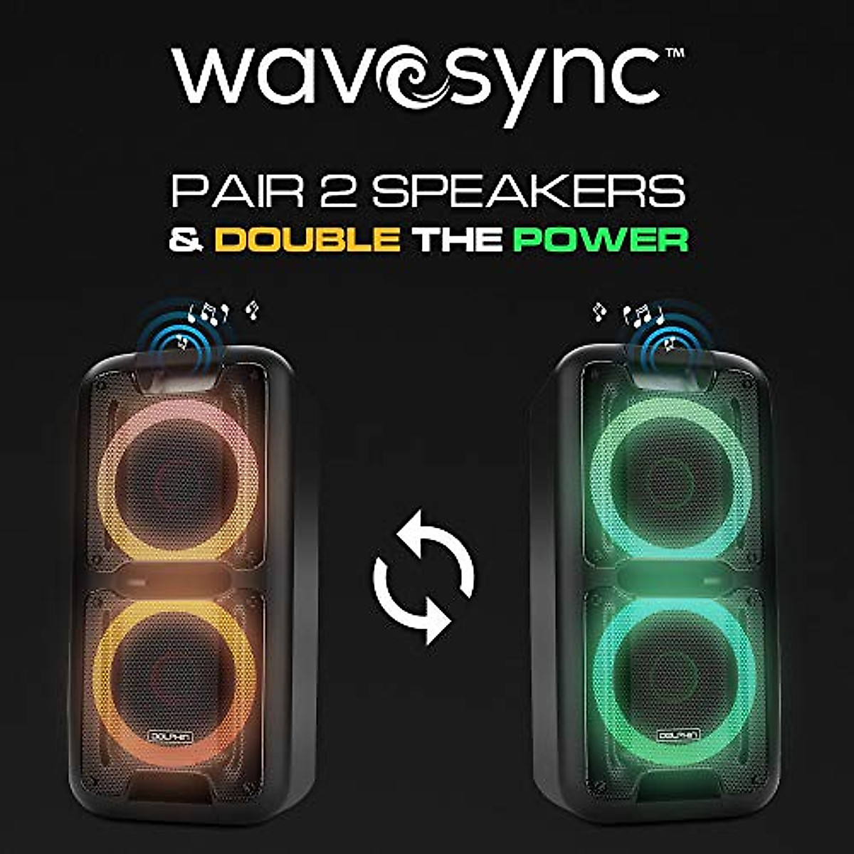 Party Speaker by Dolphin, Portable Bluetooth Speaker on Wheels with Sound Activated Light Show (SP-2100RBT)