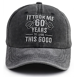 60th Birthday Decorations for Men Women, Funny Vintage 1965 Birthday Gifts for Her, Adjustable Cotton Embroidery 60 Years Party Supplies Baseball Cap for Dad Mom Grandpa Grandma Friend