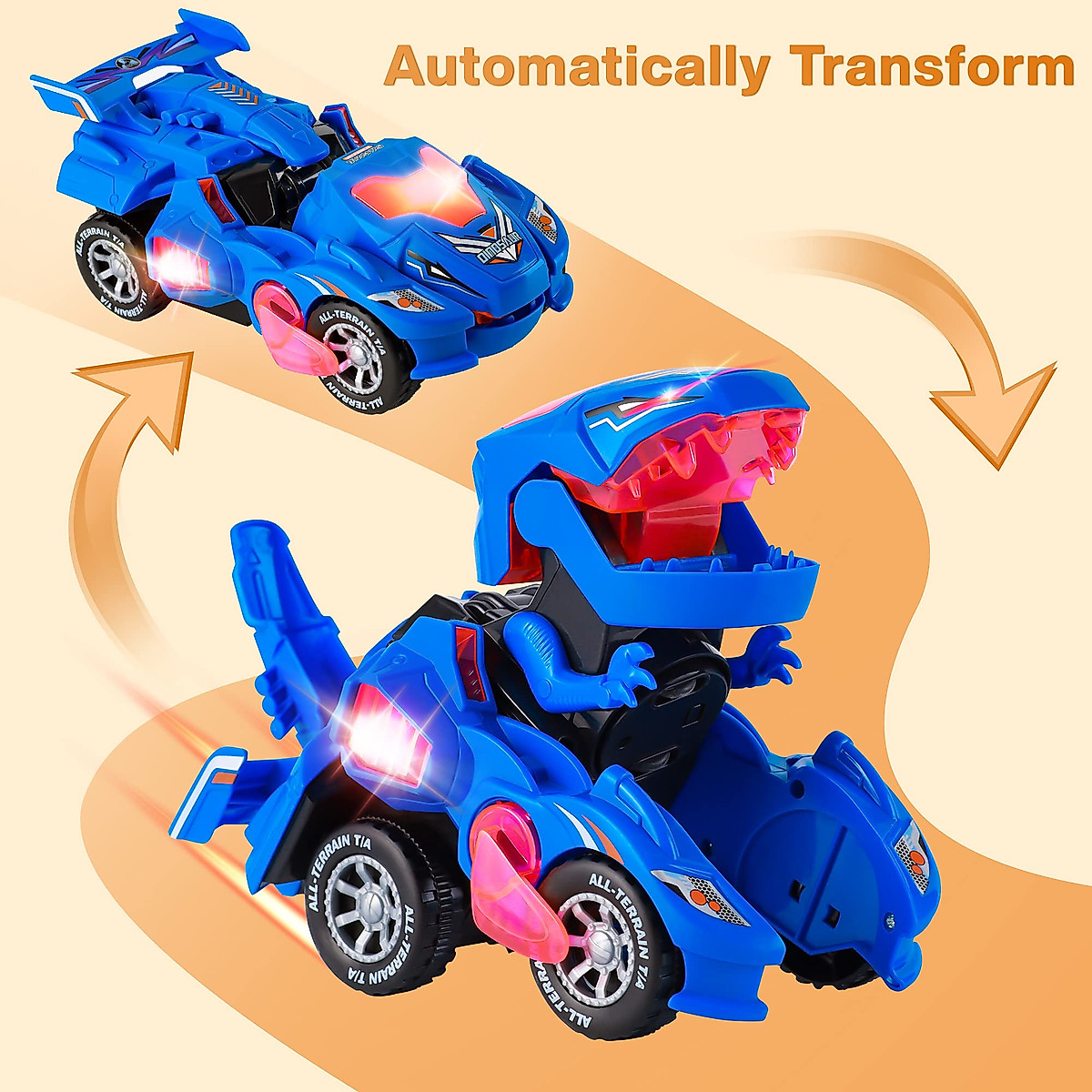 Hirger Transforming Car Dinosaur Toy for Kids 2-5: Dino Transformer Toy Car with Light Music for Toddlers 1-3 | Christmas Birthday Gifts for Boys Age 4-6