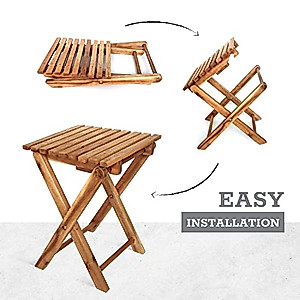 LITADA Small Patio Table (Set of 2) Acacia Wooden Small Table, Side Table, Coffee End Table, Small Square Folding Side Table, Plant Stand Mid Century Easy Assembly Modern Home Decor (Natural Color)