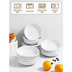 Yedio Pasta Bowls, 38 Ounces Porcelain Salad Bowls for Kitchen, Shallow Pasta Bowls Set, White Soup Bowls, Oven Dishwasher Safe, Set of 4