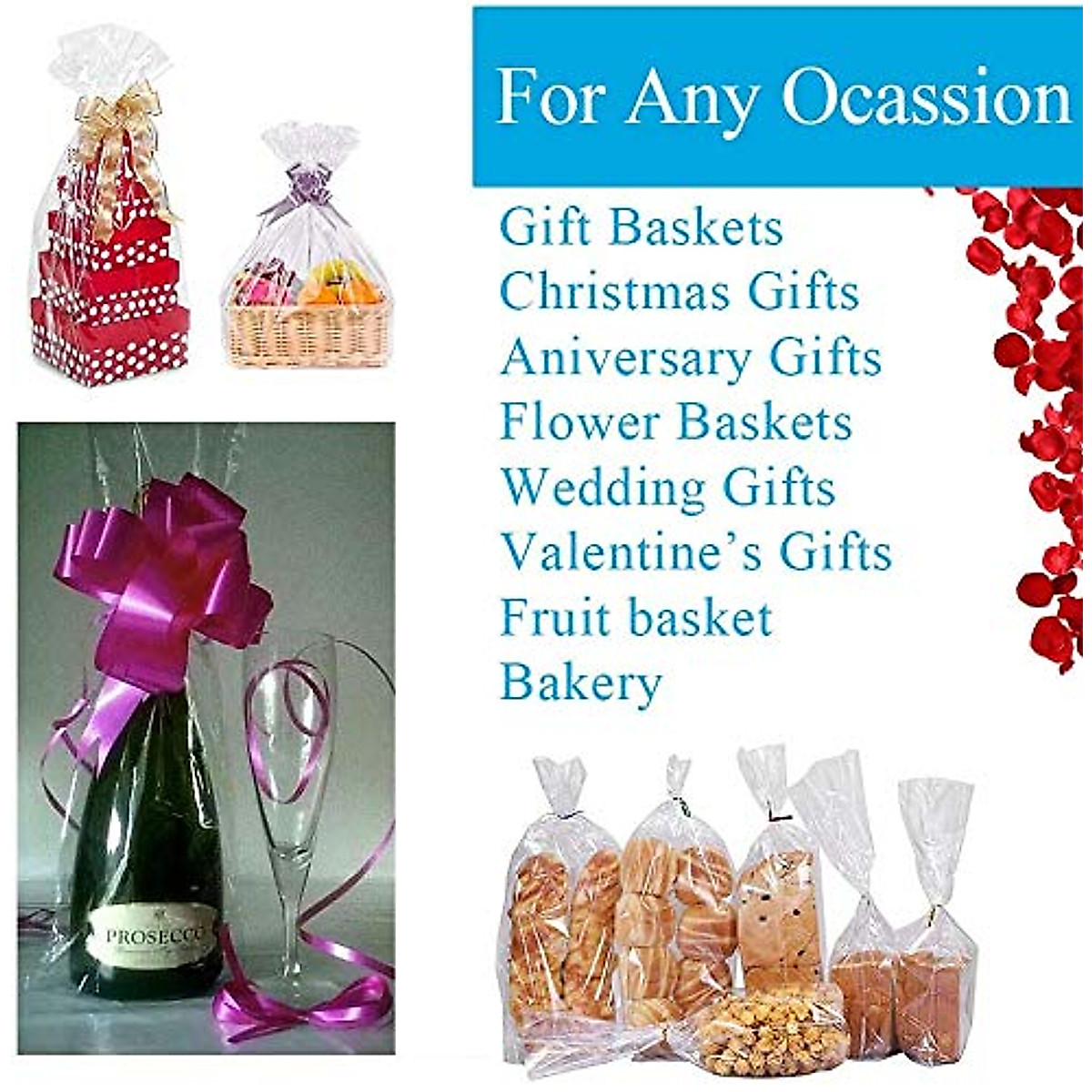 JOYIT 100 ft Clear Cellophane Wrap Roll (31.5 in x 100 ft) - 3 Mil Thicken Cellophane Roll, Clear Cellophane Bags Large, Clear Wrapping Paper for Flower Gift Baskets Wrap (31.5" fold into 16")