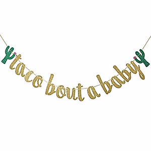 Taco Bout A Baby Gold Glitter Banner Sign Garland for Mexican Fiesta Themed Baby Shower Party Decorations Supplies Cursive Bunting Photo Booth Props