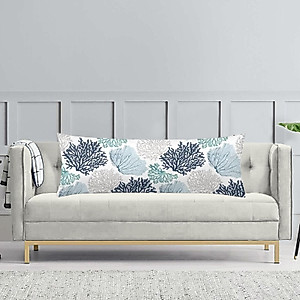 Beach Theme Body Pillow Cover,Nautical Blue Coral Ocean Marine Coastal,Long Pillow Case Protector with Zipper Decorative Soft Rectangle Bed Pillowcases for Bedroom,Couch,Home Gifts 20"x54",Teal Blue