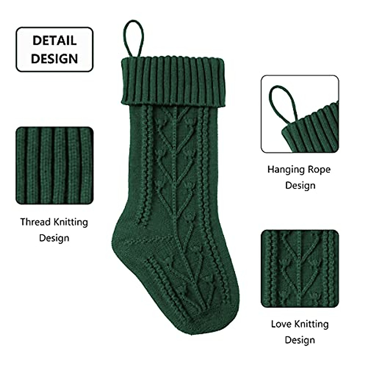 Bellivera Christmas Stockings 3 Pack Large Size Cable Knitted Xmas Stockings 18 inch Personalized Heart Red & White & Green Hanging Stockings Set for Christmas Decorations