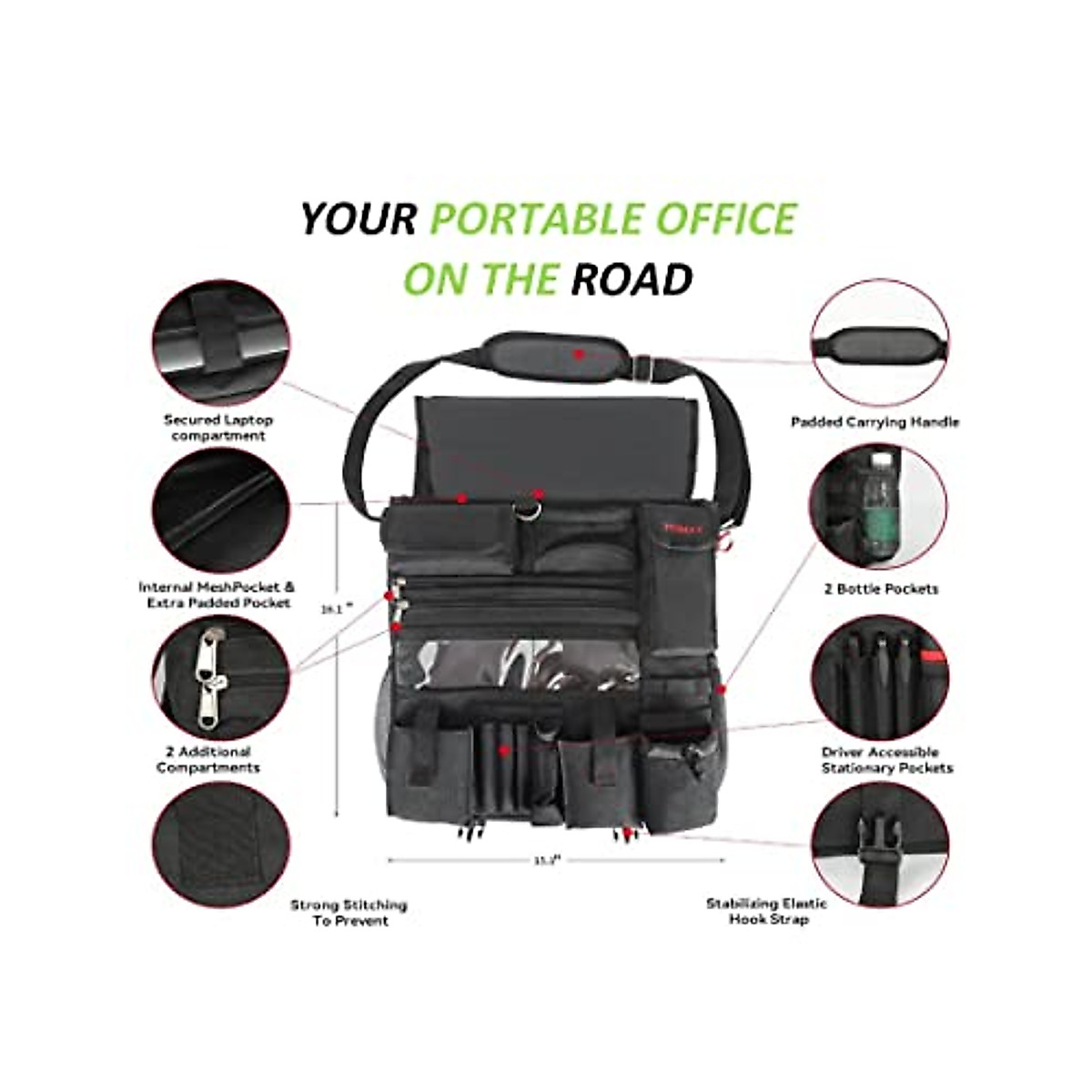 Fitmax Professional Car Truck Front Seat Organizer, Patrol Police Bag With dedicated and Secured laptop Storage, Carefully Designed with 25 Compartments. Truly your Office Within Arm's Reach., B001