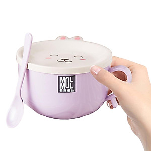 Harrod Soup Cups With Handles | Cute Rabbit Stainless Steel Bowl With Lid Cartoon | Bowl With Lid Insulated Cutlery Stainless Steel Microwave And Dishwasher Safe for Pho Udon Soba Noddle