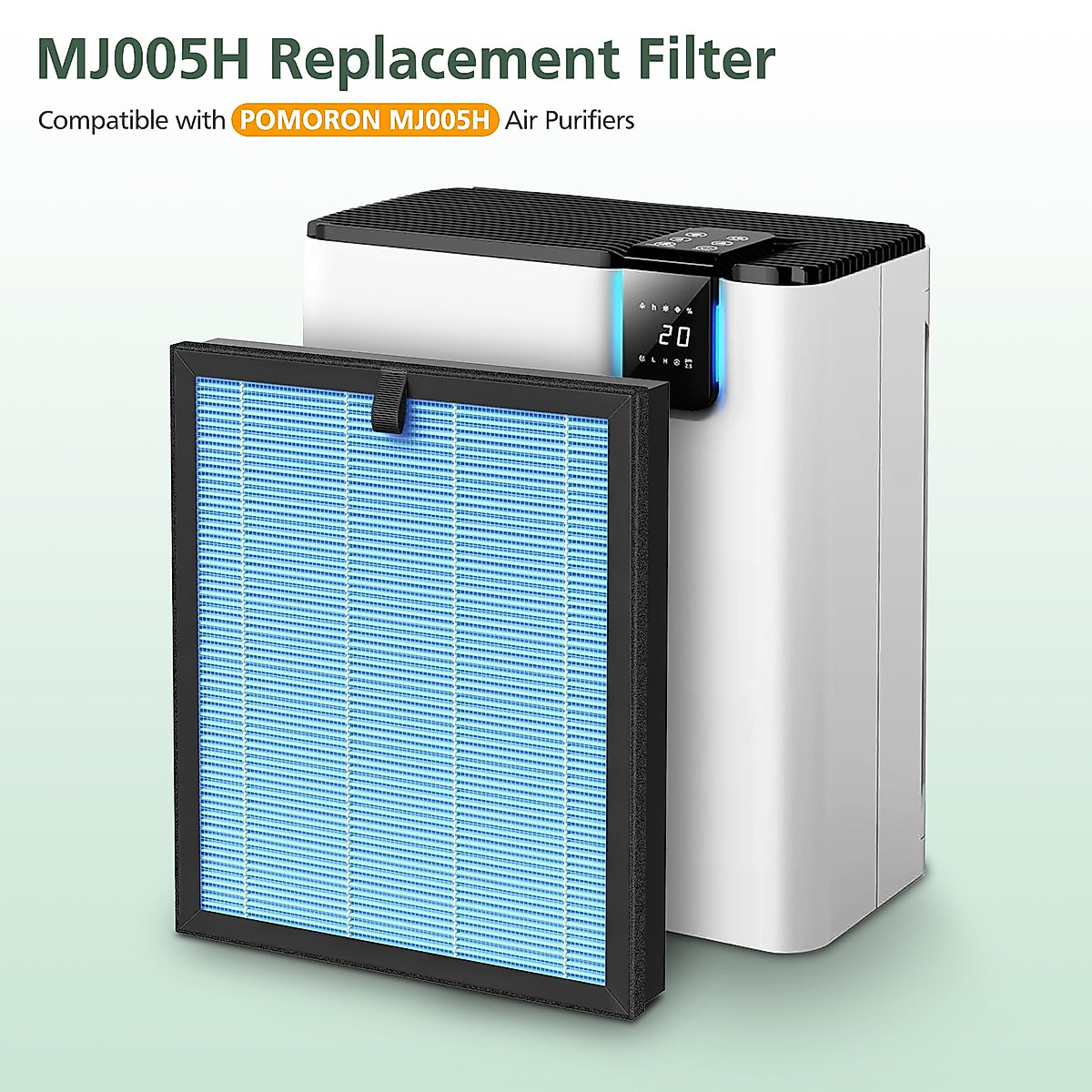 OFFICIAL MJ005H Replacement Filter for POMORON MJ005H Air Purifiers, High Efficiency HEPA Air Filter, 4-Stage Filtration, Activated Carbon Multi-Layer Filter for Dust Smoke Pet Dander Pollen, 2 Pack