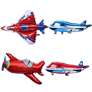 Airplane Balloons Fighter Jet Airplane Ballons Travel Balloons Airplane Shaped Foil Mylar Balloons for Baby Shower Kids' Boys Birthday Party Supplies Decorations