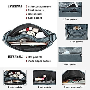 Women Multi Pockets Shoulder Bag Soft PU Leather Purse and Handbag Fashion Roomy Crossbody Bag Ladies Satchel Tote