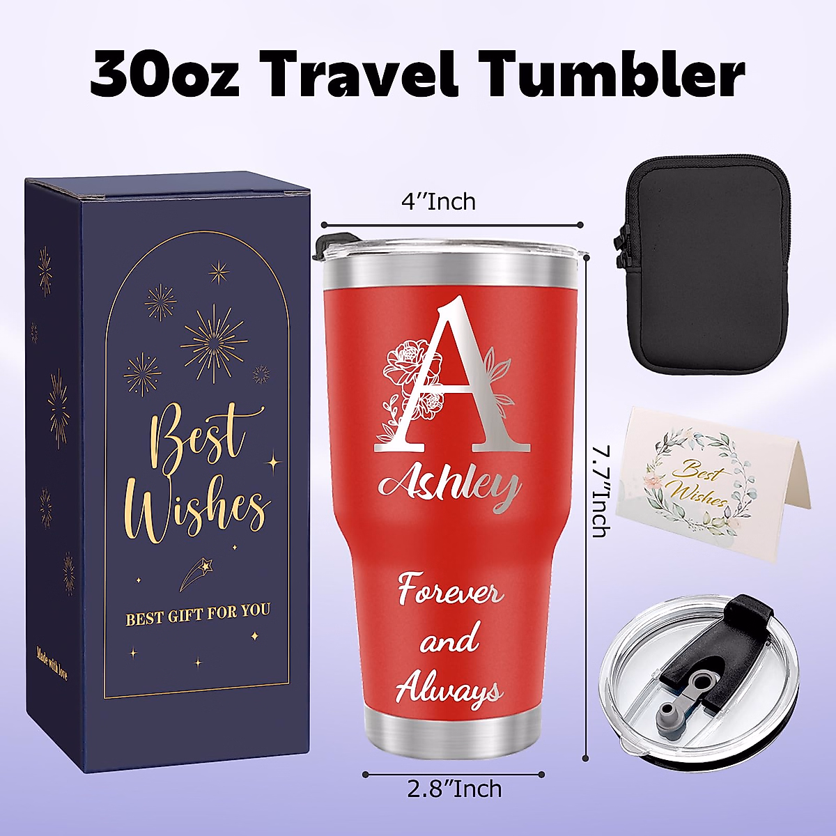 Personalized Tumbler with Names Text - Custom Stainless Steel Insulated Tumblers Personalized 30 Oz Coffee Tumbler with Engraving Name - Personalized Christmas Birthday Gifts for Women Men, 25 Designs