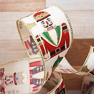 CT CRAFT LLC Ivory Satin Toy Soldier with Wired Ribbon 2.5 Inch x 10 Yards for Christmas Home Decor Tree Topper Bow Gift Wrapping DIY Crafts Wreath Garland