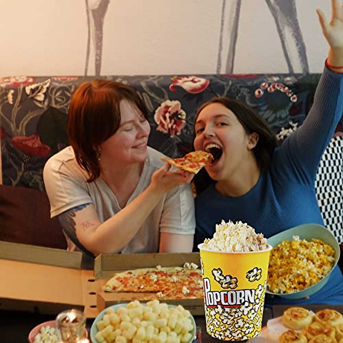 BLUFEU [50 Pack] 32 Oz Paper Popcorn Buckets – Leak-proof Disposable Popcorn Containers – Sturdy & Large Popcorn Cups Disposable for Movie night, Carnivals, Theme Party Decorations