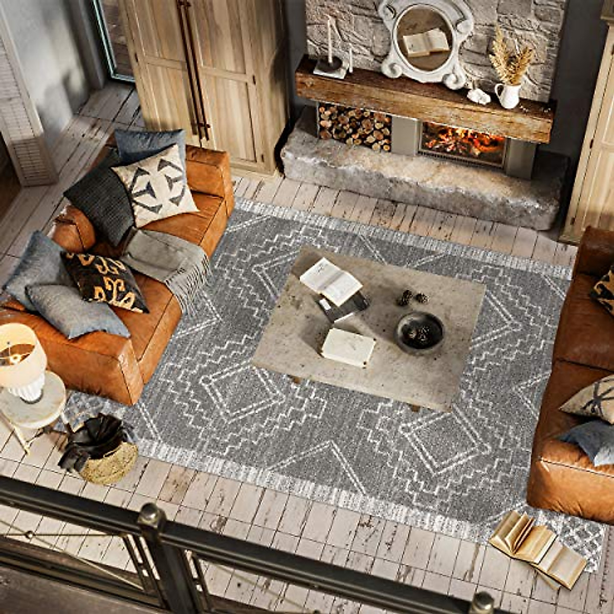 JONATHAN Y MOH200C-8 Amir Moroccan Beni Souk Indoor Area-Rug Bohemian Farmhouse Rustic Geometric Easy-Cleaning Bedroom Kitchen Living Room Non Shedding, 8 X 10, Gray,Cream